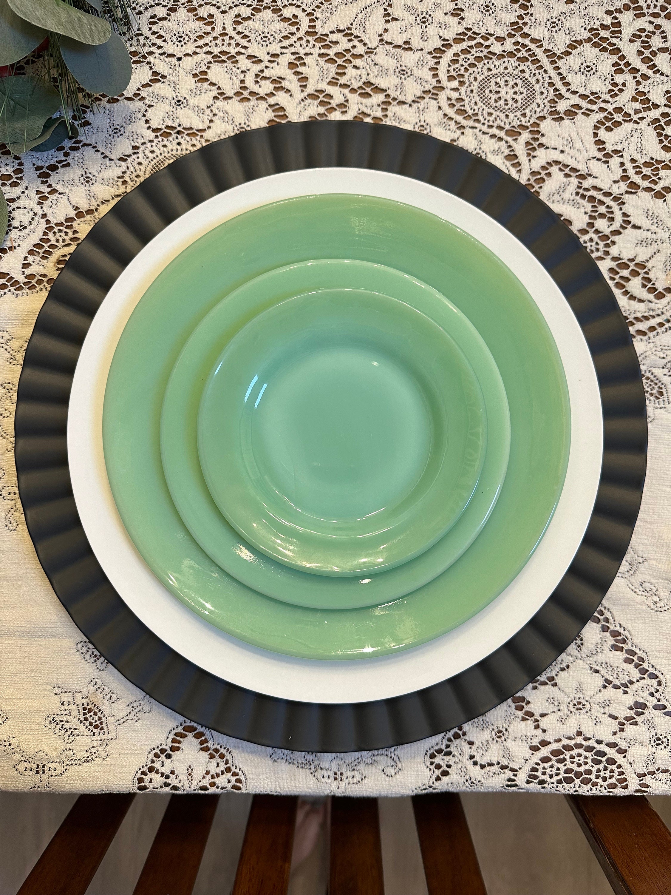 Vintage Fire-king Jadeite Restaurant Ware Salad/ Pie Plates 6 3/4 ...
