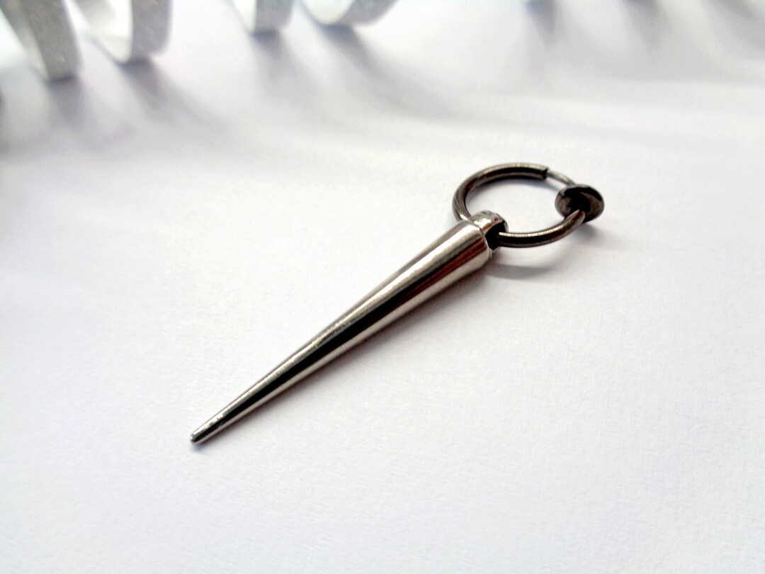 Long spike clip-on, gunmetal spike dangle, acrylic spike clip-on, spike ...