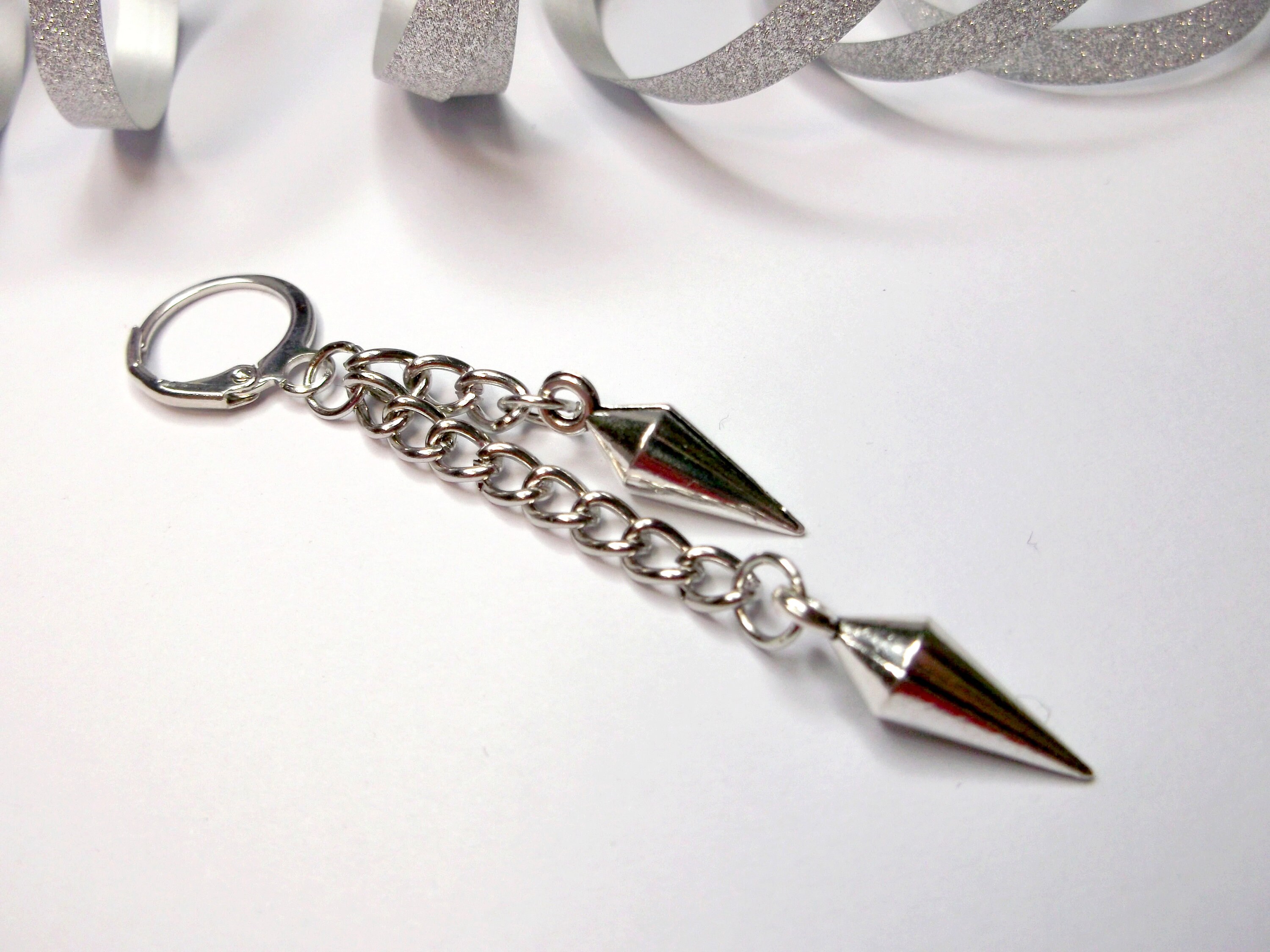 Double spike dangle statement earring silver spike dangle mood | Etsy