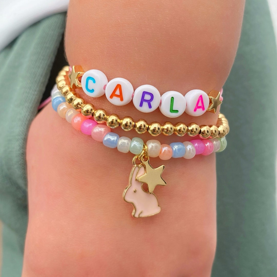 Personalized Easter Bracelets Easter Gift Basket Girl's Rabbit Name ...