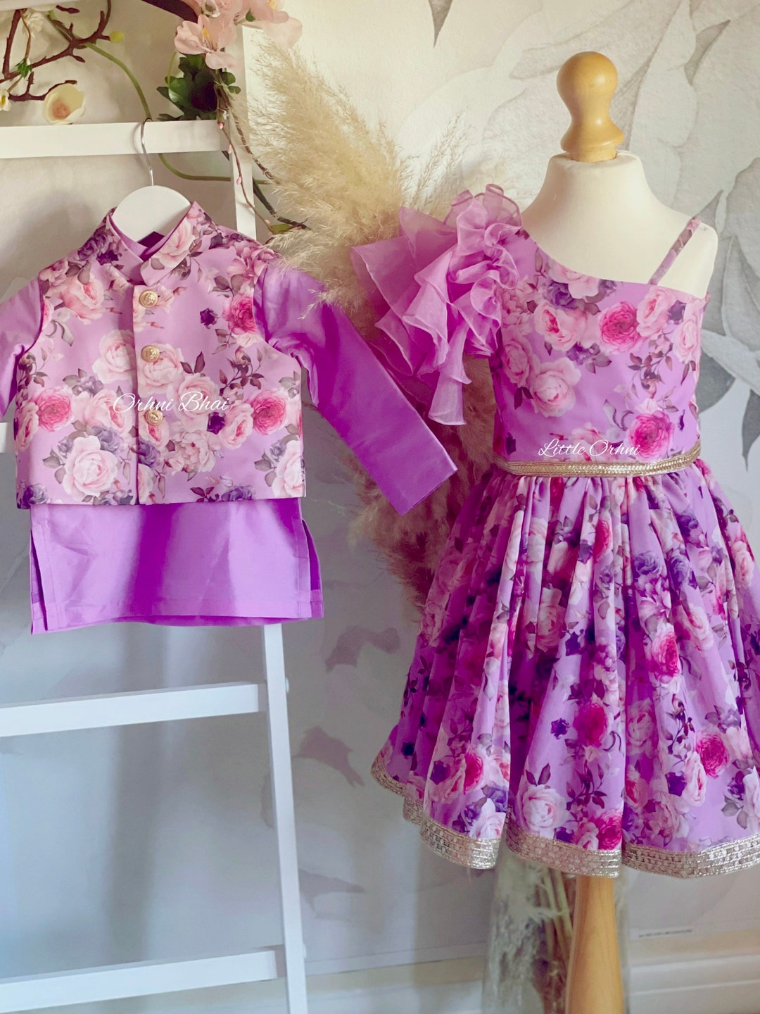 Lavender Floral Printed Sibling Sets | Sibling Matching Outfit ...
