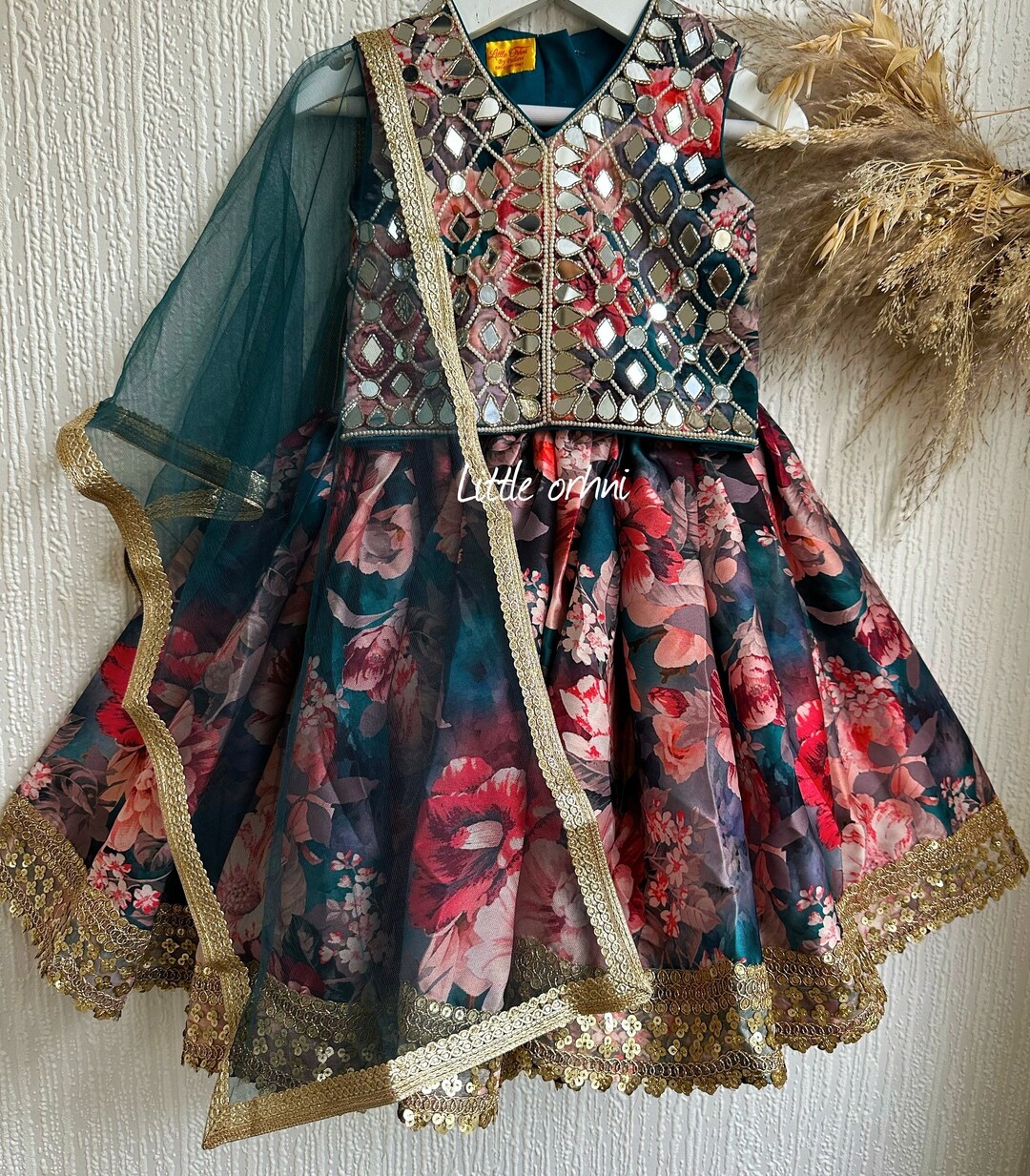 Teal Lehenga With Hand Embroidery | Baby Girl Lehenga Choli Dupatta ...