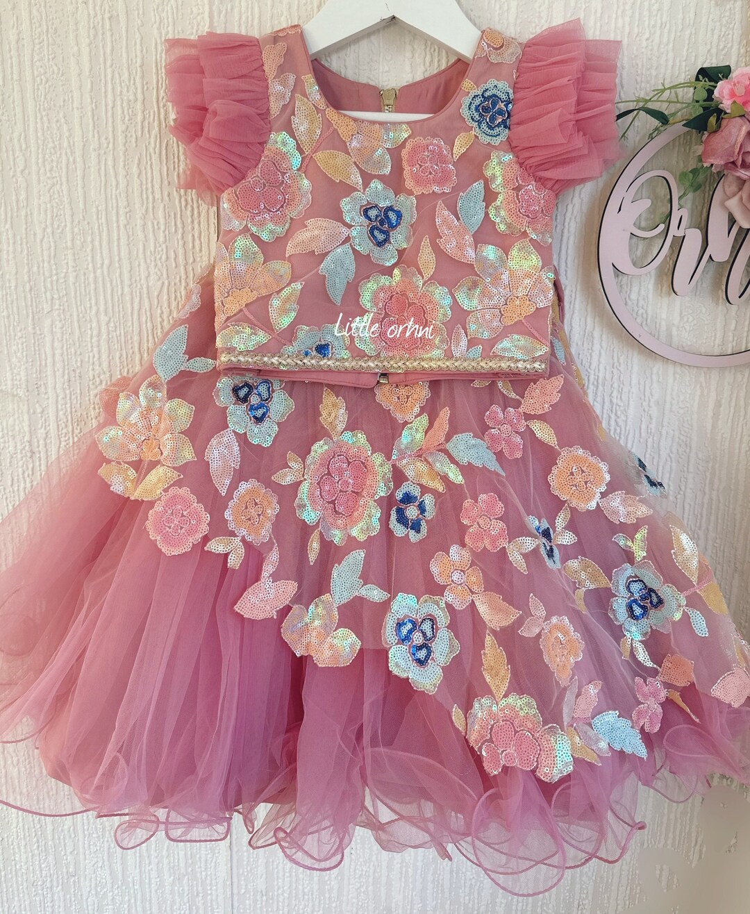 The Floral Embroidered Lehenga | Ruffle Short Sleeve Embroidered ...