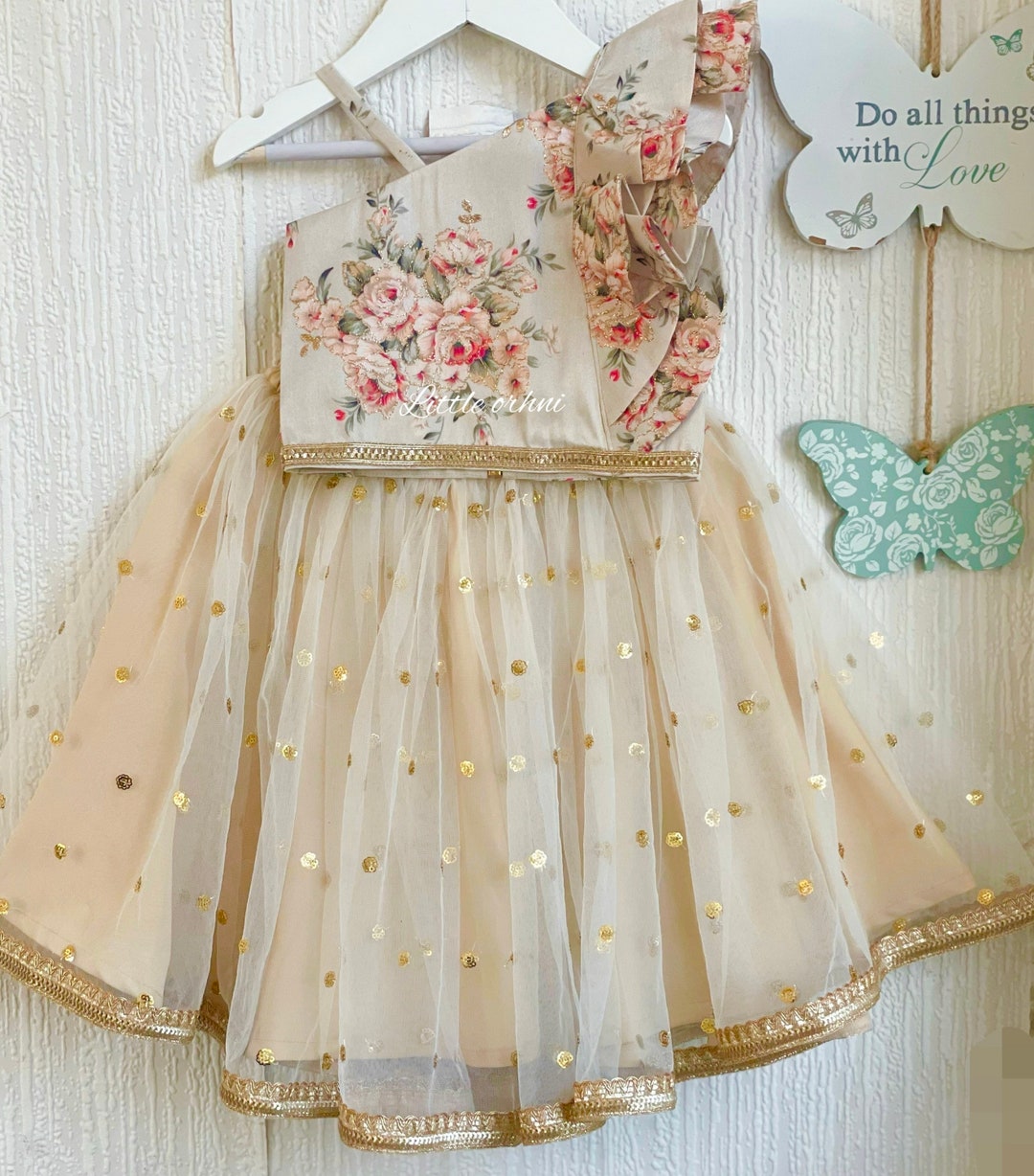Ivory Gold Floral Lehenga | Girl Indianwear Traditional | Kid Lengha ...