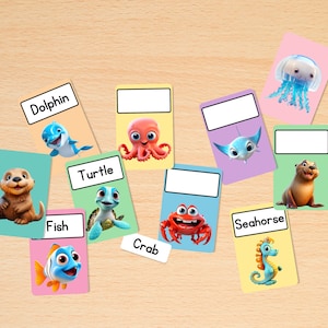 OCEAN ANIMALS Flashcards Montessori Educational Pre-school Printable ...