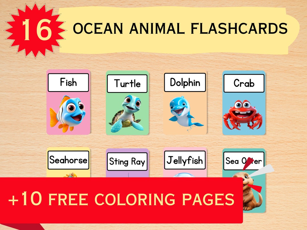 OCEAN ANIMALS Flashcards Montessori Educational Pre-school Printable ...
