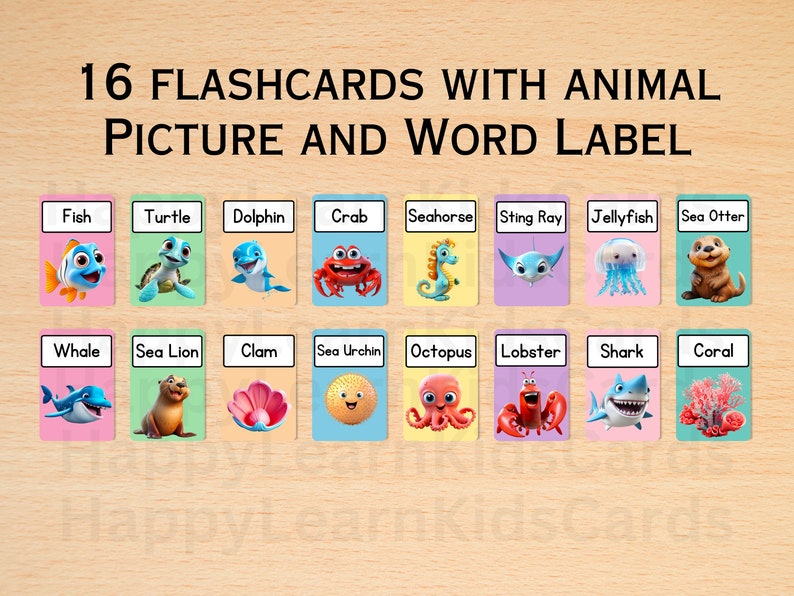 OCEAN ANIMALS Flashcards Montessori Educational Pre-school Printable ...