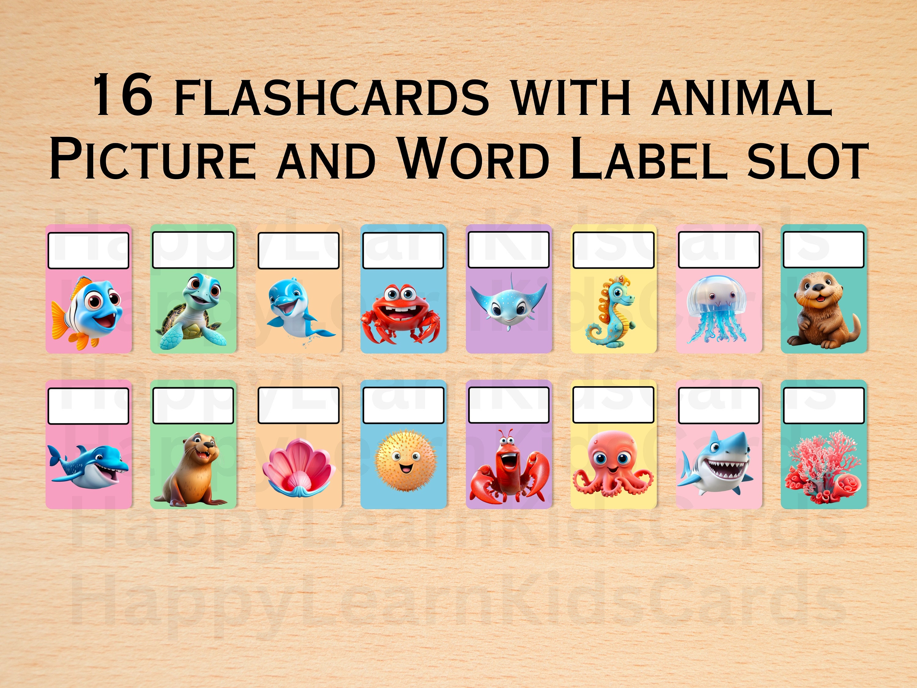 OCEAN ANIMALS Flashcards Montessori Educational Pre-school Printable ...