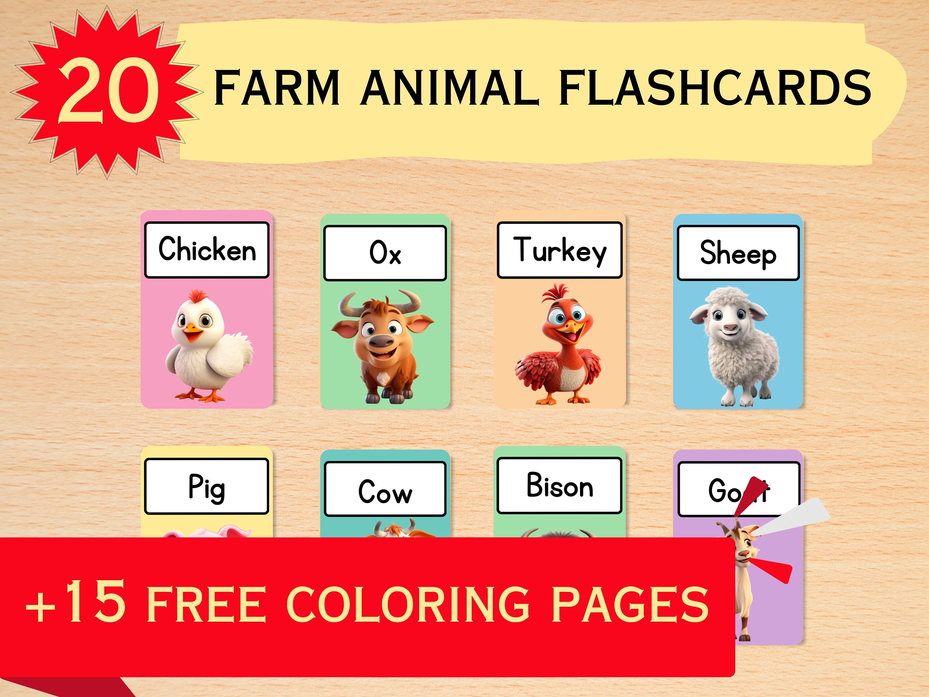 Farm Animals Montessori Flashcards - Educational Preschool Printable ...
