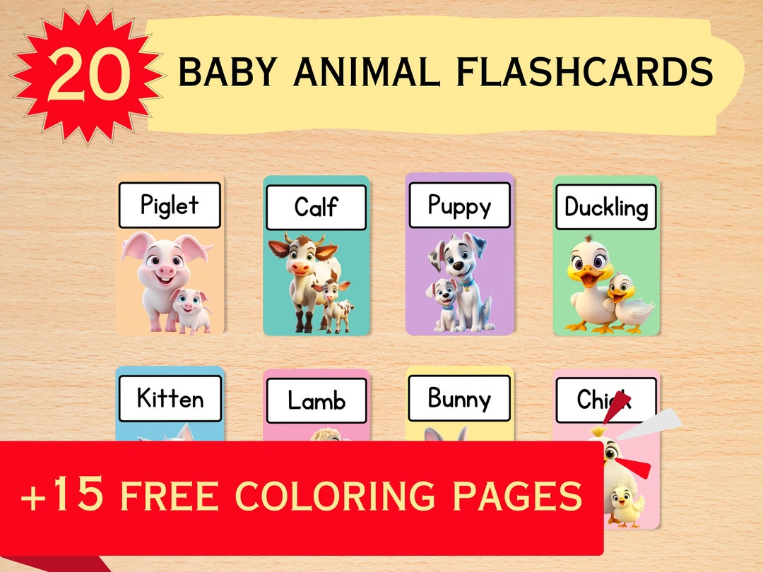 BABY ANIMALS Flashcards Montessori Educational Pre-school Printable ...