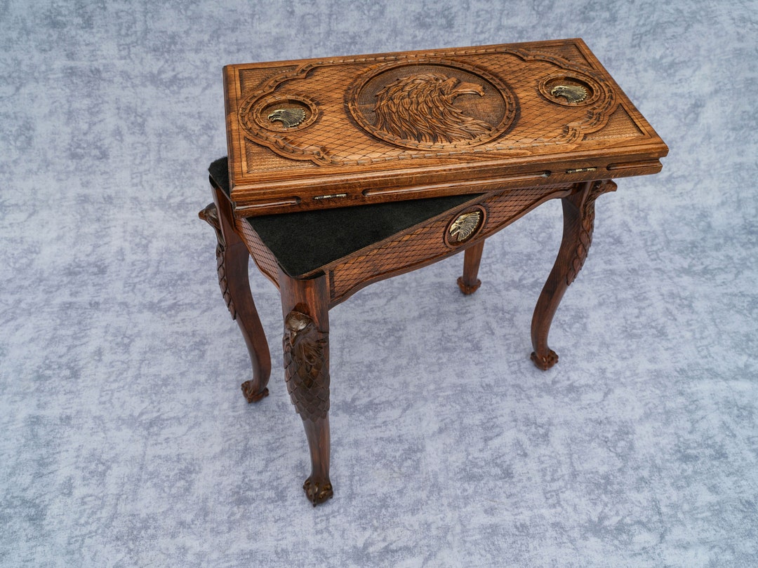 Personalized Backgammon Board Game Table With Eagle, Wood & Bronze ...