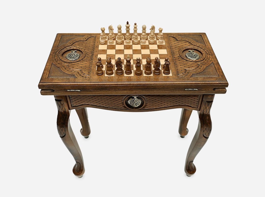 Handcrafted Chess and Backgammon Table: Walnut & Beech Wood ...