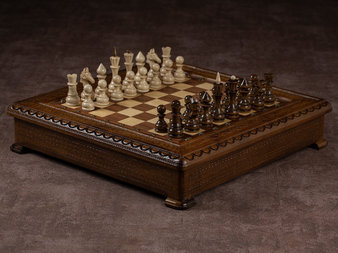 Wooden Chess Set With Storage, Handmade Chess Set W/ Chess Pieces ...