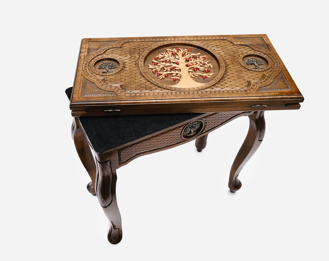 Wooden Backgammon Table W/ Celtic Tree of Life, Custom Engraved ...