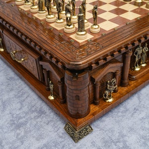 Handmade Castle Chess Set: Beech & Walnut Wood, Storage Drawers - Etsy