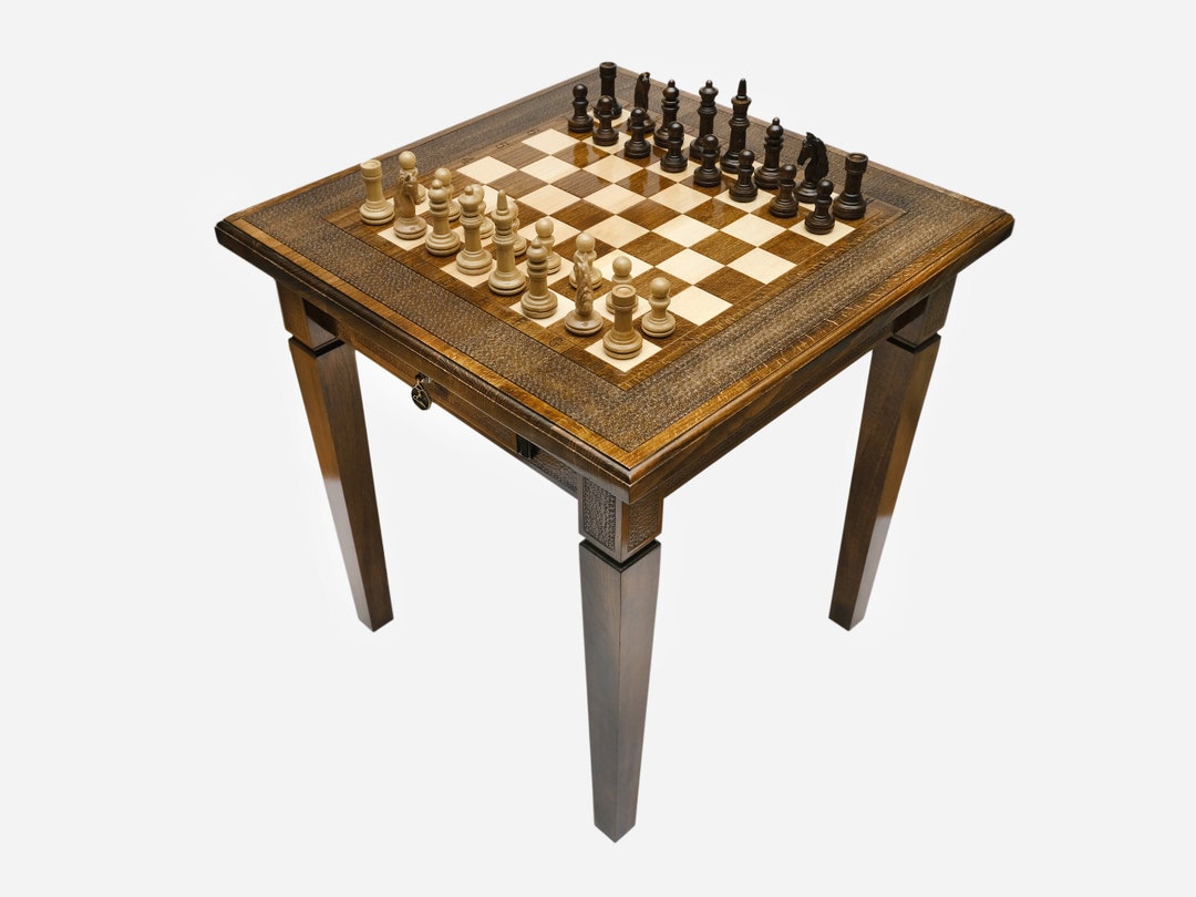 Luxury Chess Table With Drawers, Handmade Wooden Chess Game Table ...