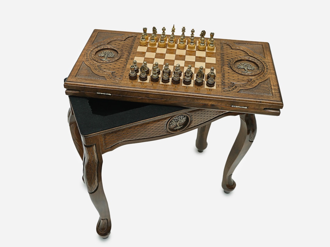 Luxury Chess Backgammon Table, 2-in1 Wooden Chess and Backgammon Set ...