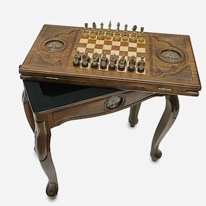 Luxury Chess Backgammon Table, 2-in1 Wooden Chess and Backgammon Set ...