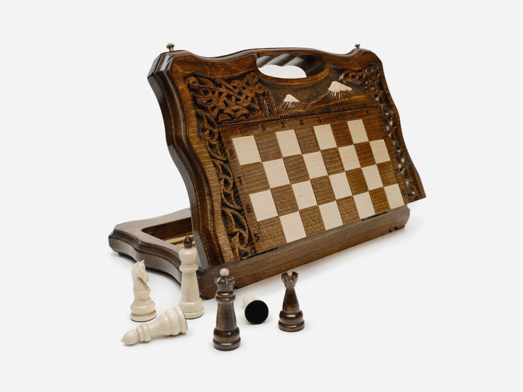Handcrafted Wooden Chess Backgammon Set: Mount Ararat Engraving ...