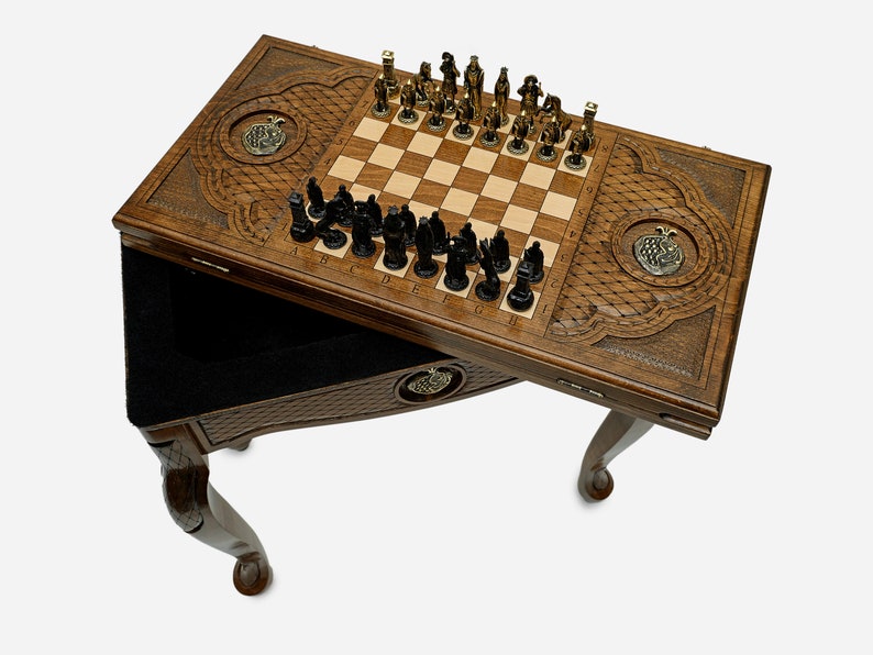 Handcrafted Chess and Backgammon Table: Walnut & Beech Wood ...