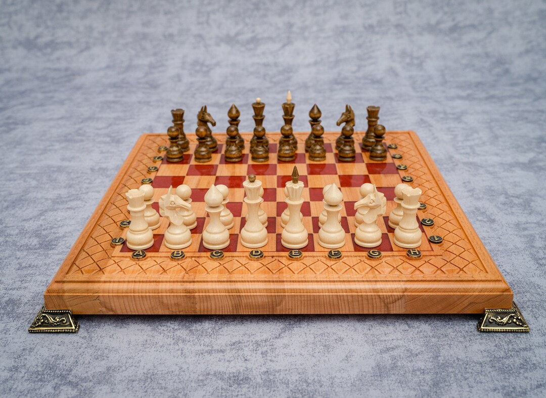 Handmade Red Epoxy Resin Chess Board With Bronze Legs, Wooden Chess Set ...
