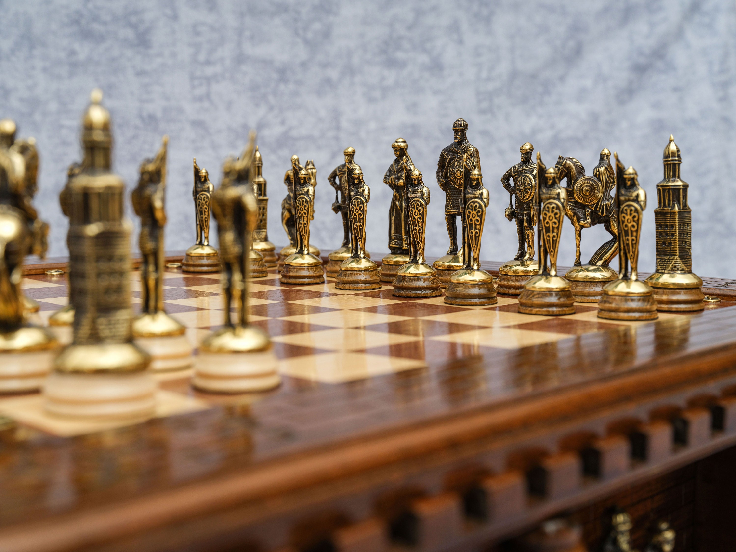 Handmade Castle Chess Set: Beech & Walnut Wood, Storage Drawers - Etsy