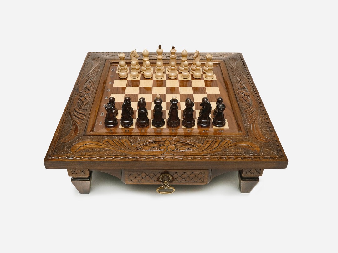Handmade Wooden Chess Set With Drawers, Custom Board Game, Chess Board ...