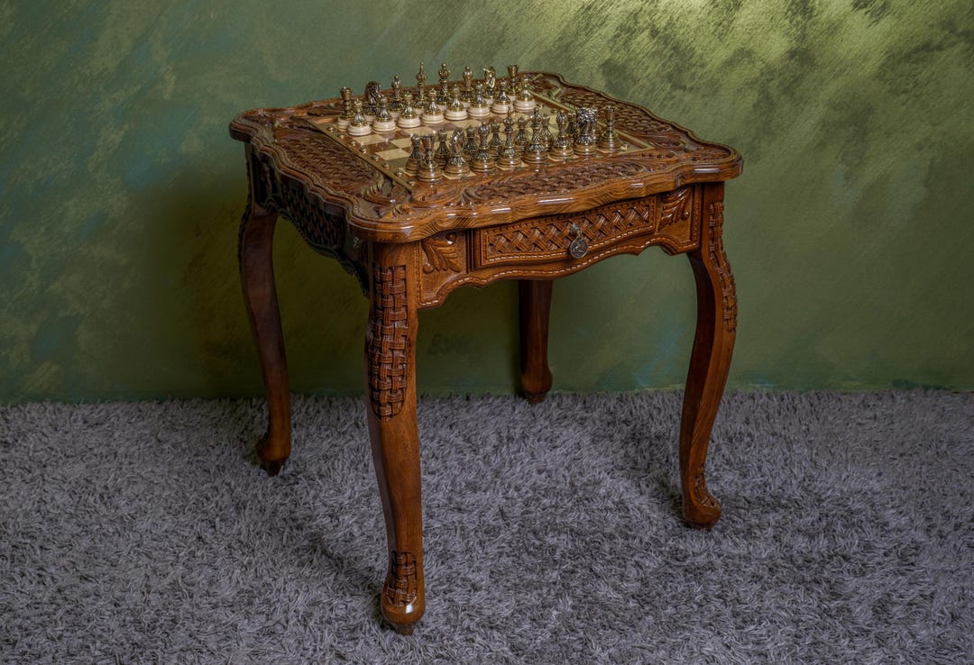 Chess Table With Storage and Chess Pieces, Chess Game Table, Classic ...