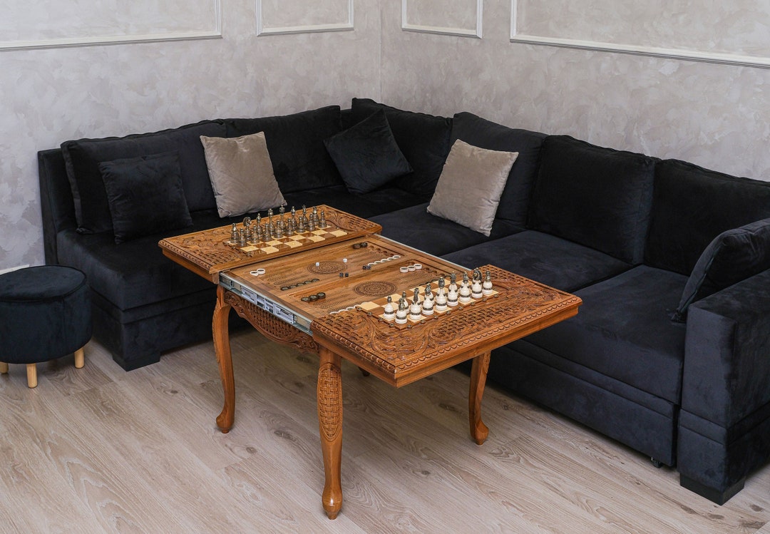 Handmade Chess Backgammon Table: Engraved Walnut Board Game Set - Etsy