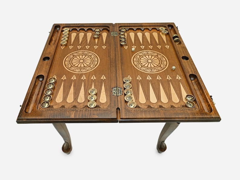 Handcrafted Chess and Backgammon Table: Walnut & Beech Wood ...