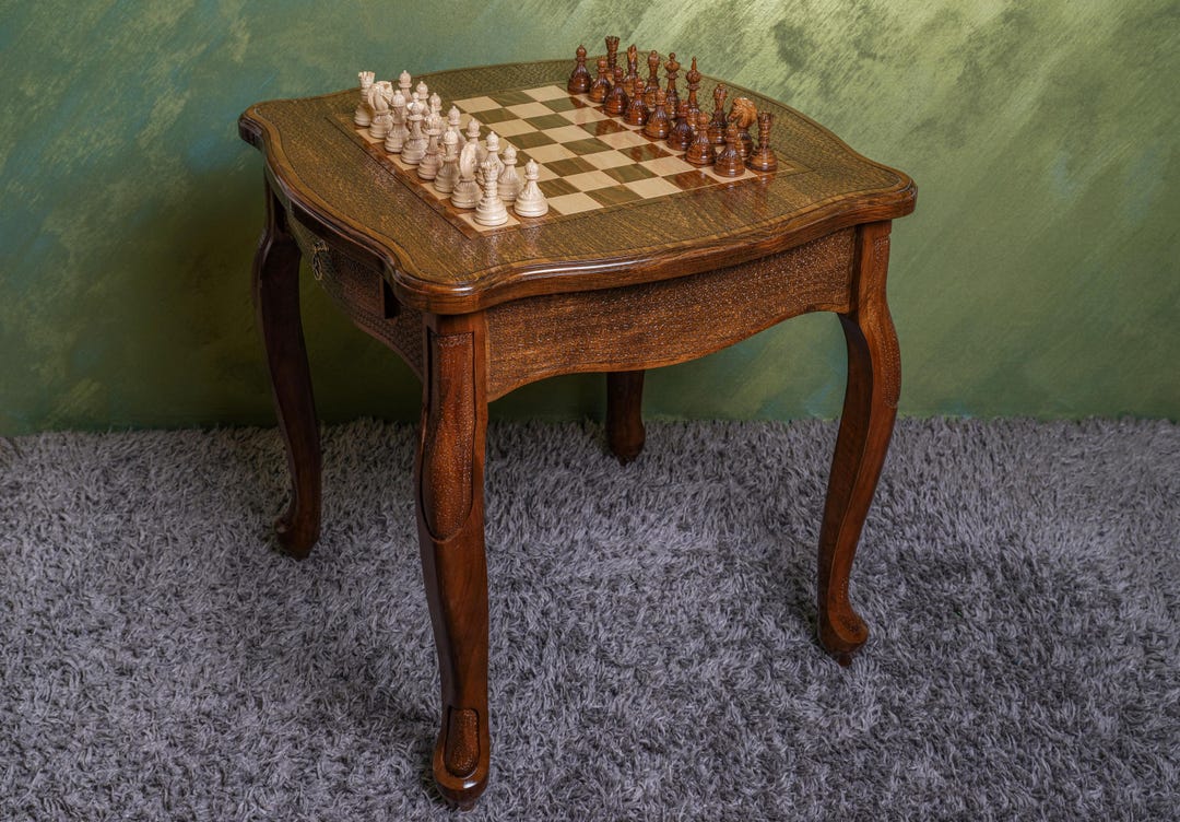 Luxury Chess Table With Drawers, Handmade Wooden Chess Game Table ...