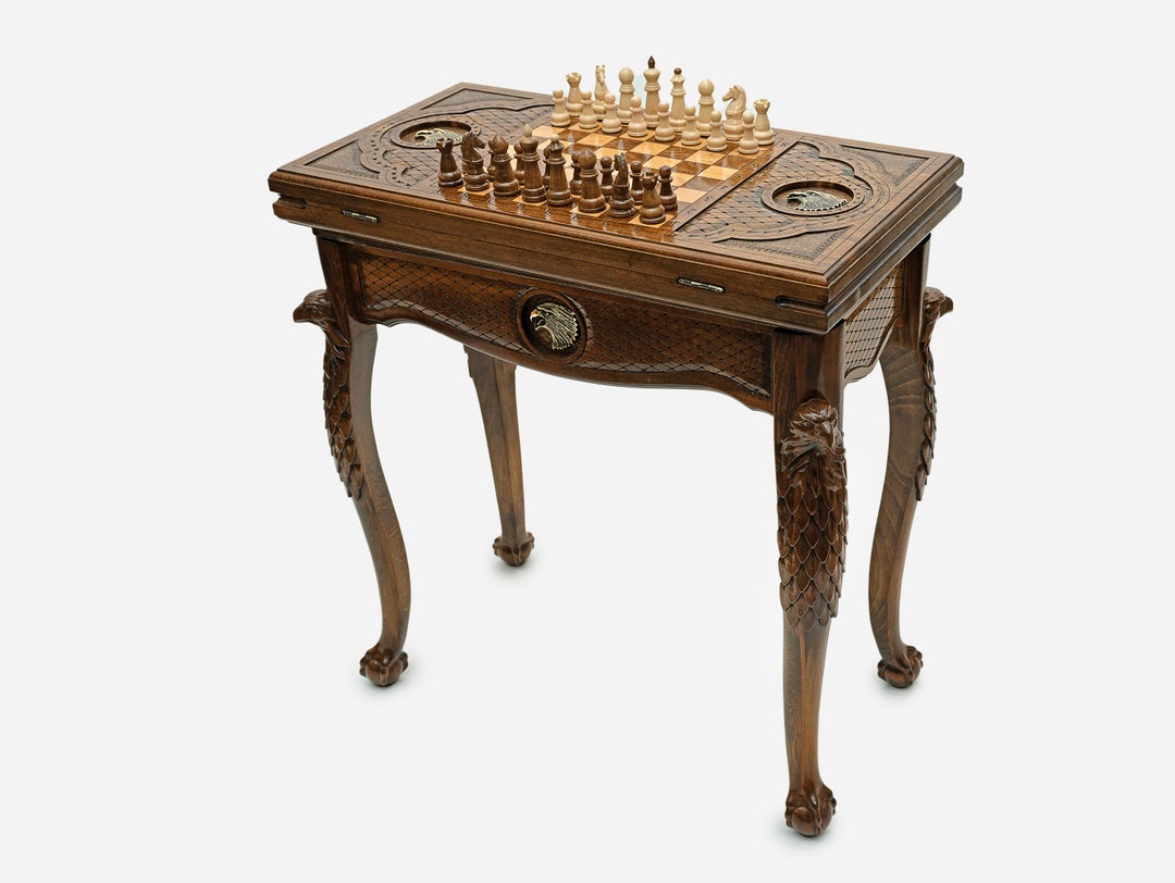 Two-in-one Chess Backgammon Table W/ Bronze Eagle, Chess Game Table ...