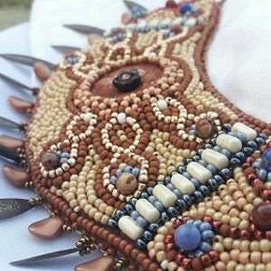 Sun Gate Bead Embroidery Necklace, Art Beadwork, Boho Bead Embroidered ...