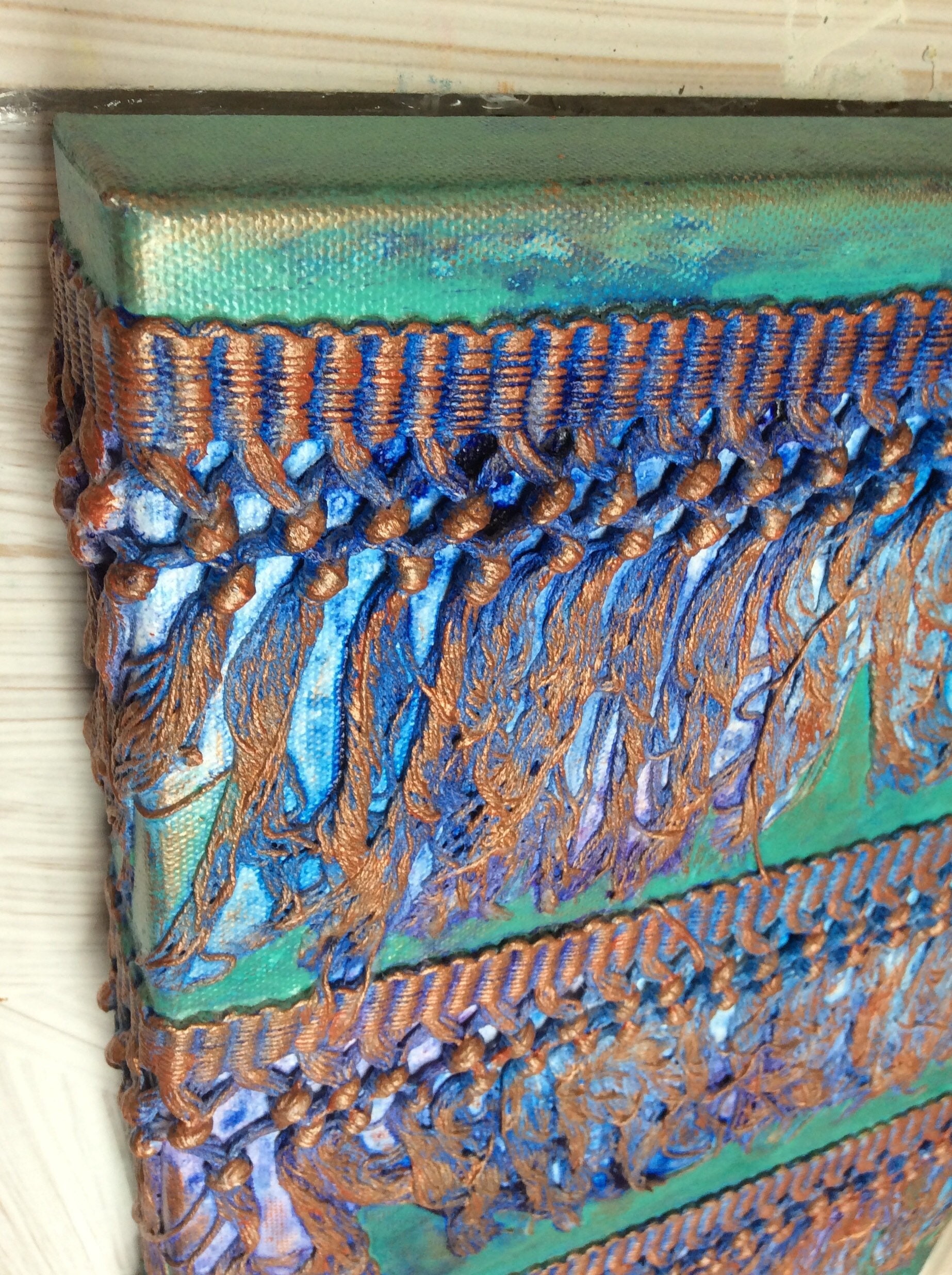 Aqua Blue Copper Texture Painting, Bohemian Decor Blue Aqua, Gypsy Art ...