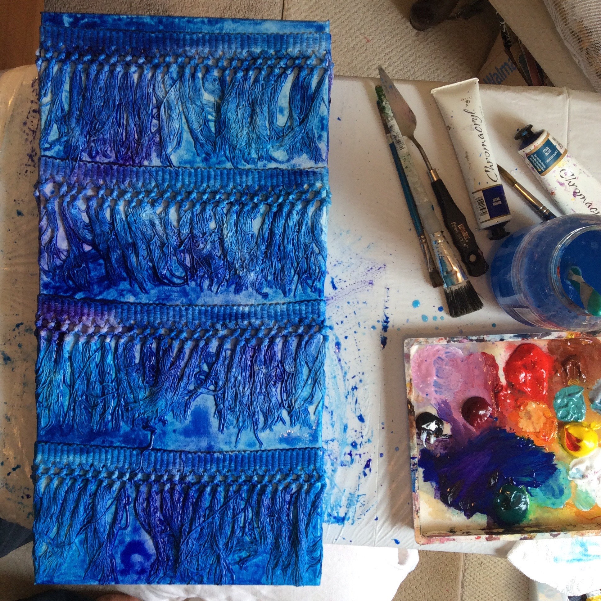 Aqua Blue Copper Texture Painting, Bohemian Decor Blue Aqua, Gypsy Art ...