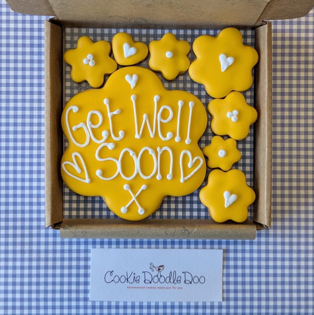 Get Well Soon Flowers Cookie Box / Letterbox Gift / Personalised ...