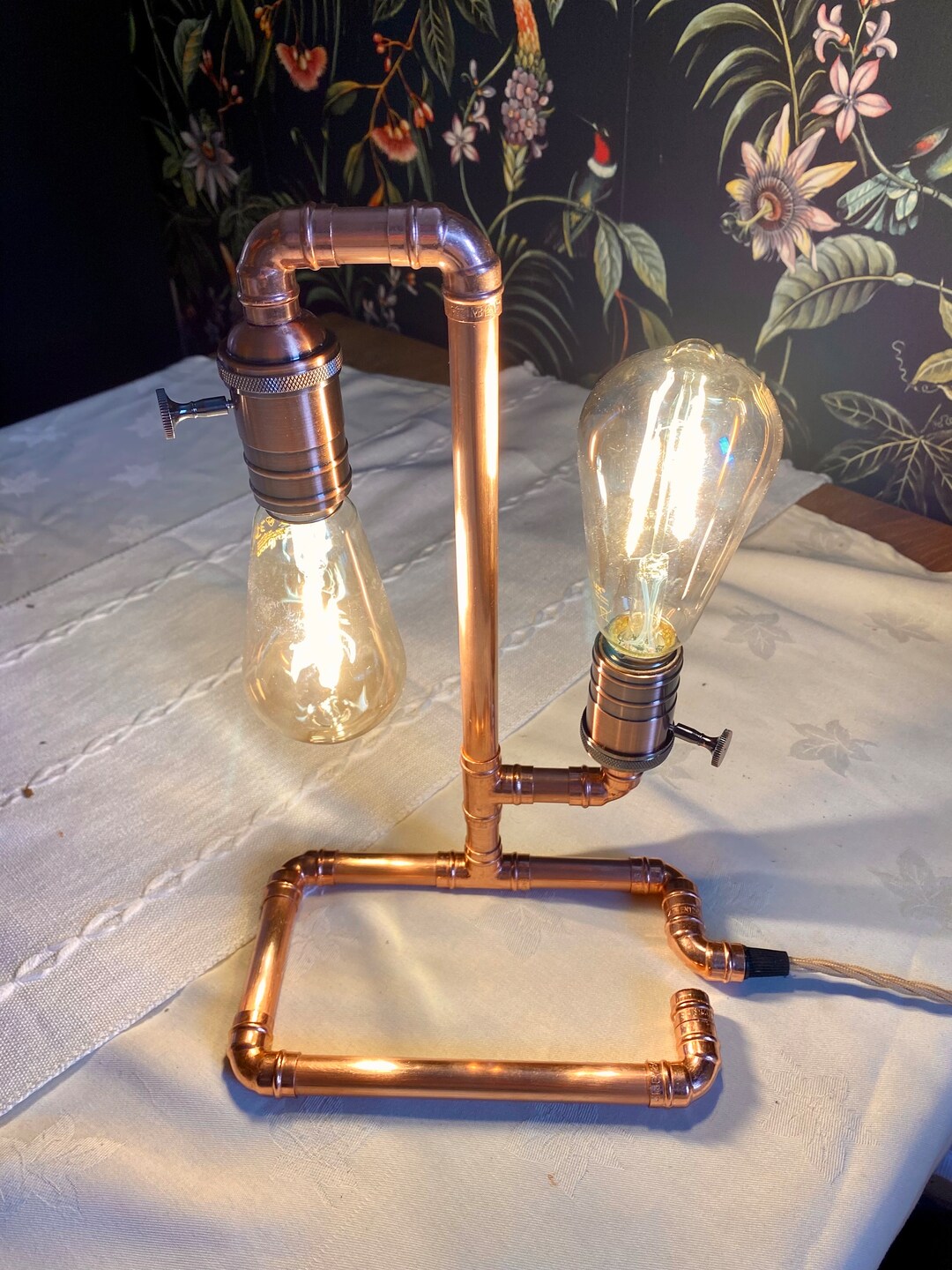 Copper Pipe Lamp, Desk Lamp, Copper Light, Bedside Lamp With Two Lamps ...