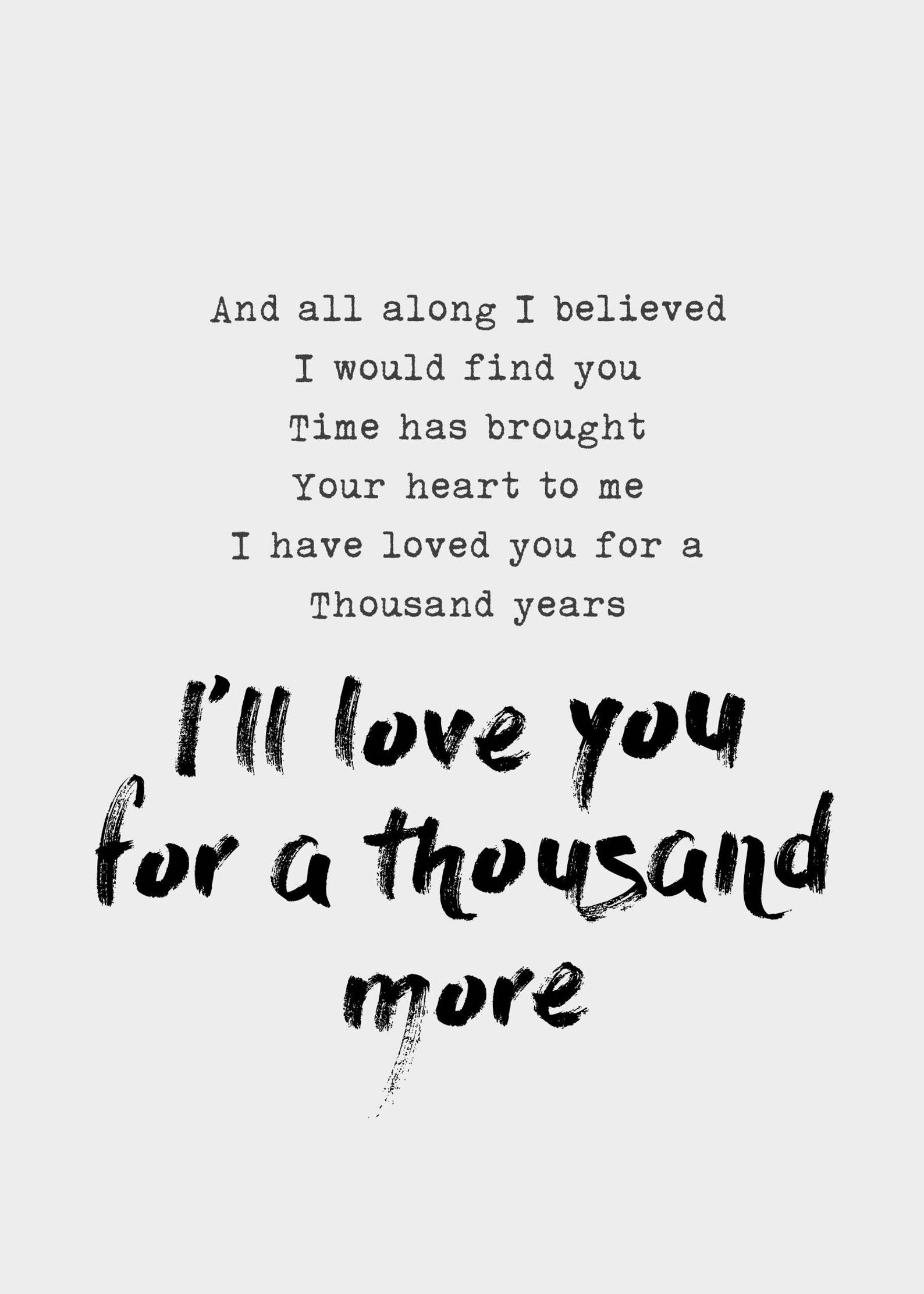A Thousand Years Lyrics Print By Christina Perri 7x5 Wall Art Etsy