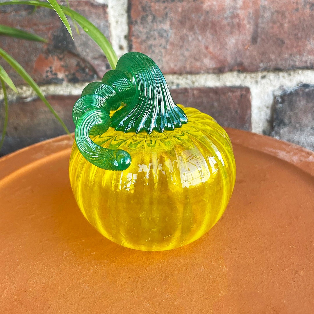 Yellow Transparent Small Glass Pumpkin, Blown Glass, Handmade Glass ...