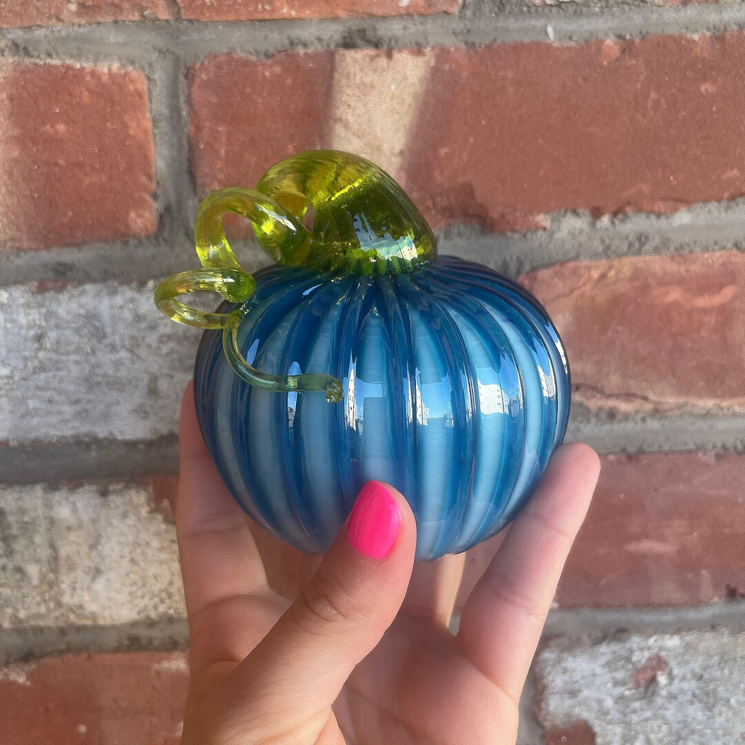 Blue Glass Pumpkin, Blown Glass, Glass Pumpkin, Fall Décor, Halloween ...