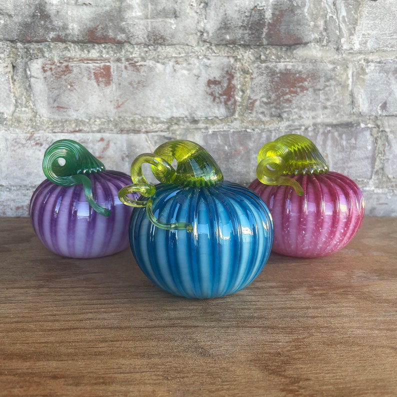 Pink Glass Pumpkin, Blown Glass, Handmade Glass, Fall Décor, Autumn ...