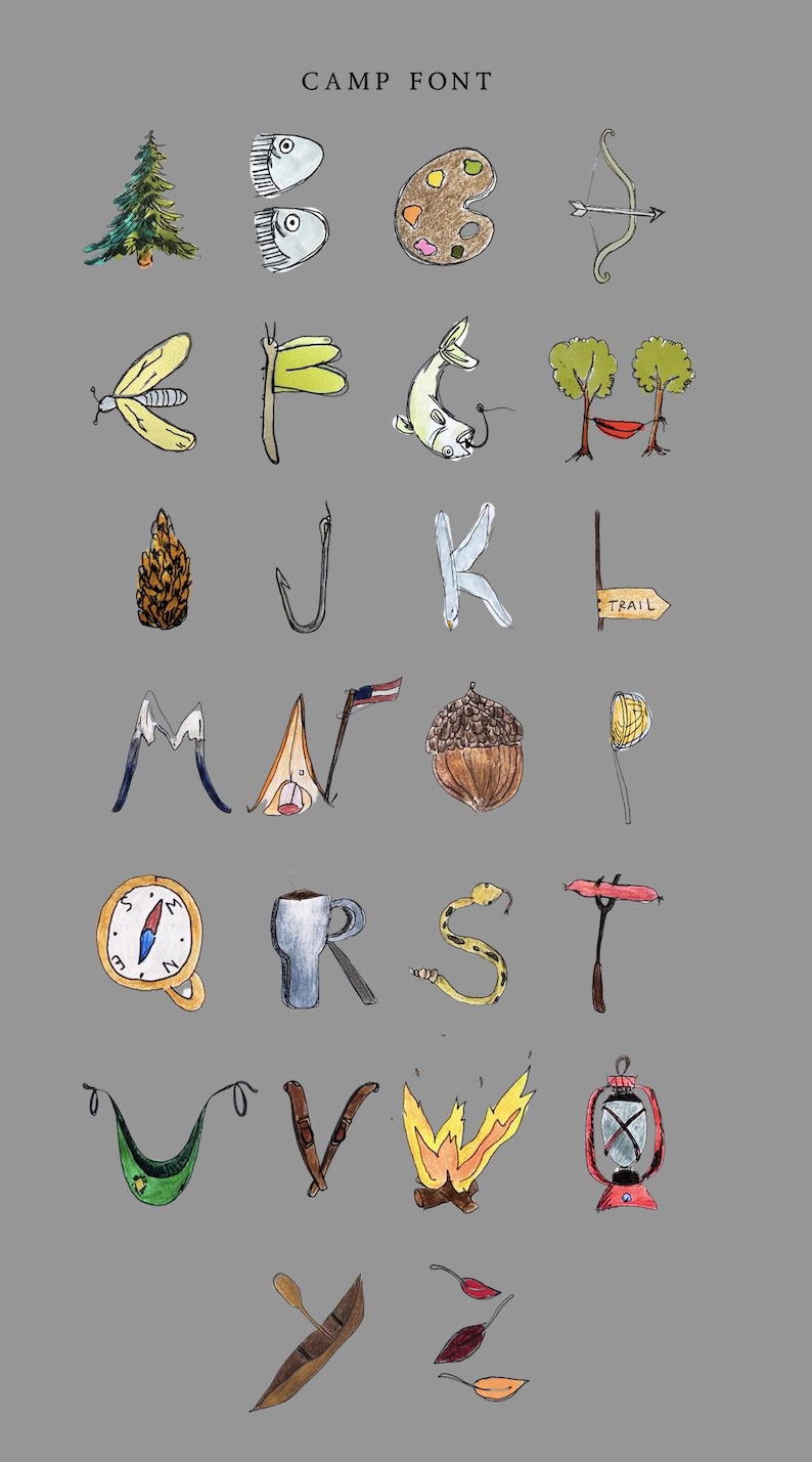 Camp Font Alphabet PNG Sticker Sheet: Outdoor Doodle Letters A-Z - Etsy