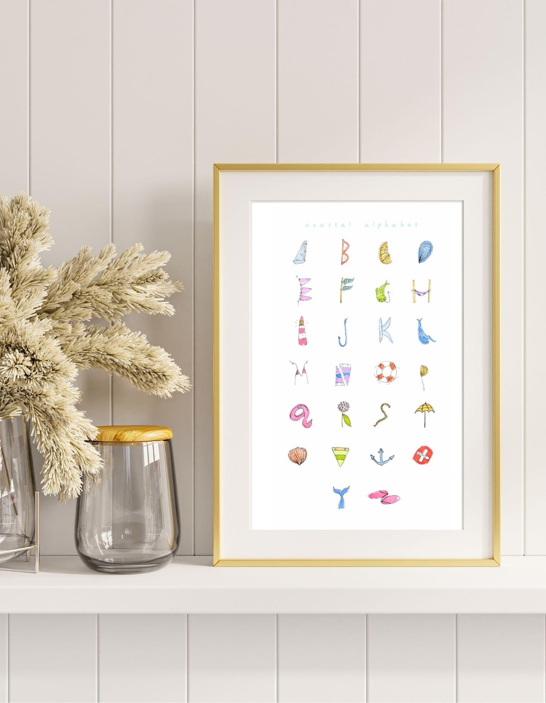 Coastal Alphabet Print: Whimsical Nautical Nursery Art (PDF Download ...