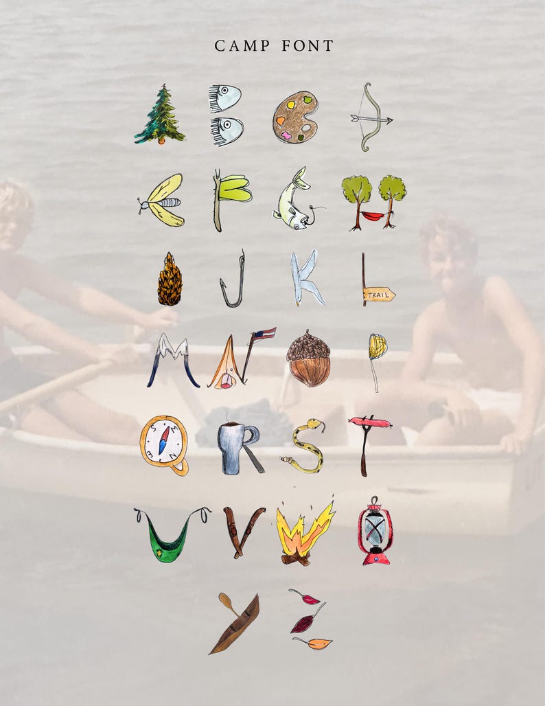 Camp Font Alphabet PNG Sticker Sheet: Outdoor Doodle Letters A-Z - Etsy