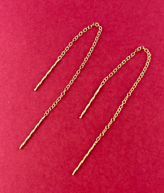 9ct Gold Long Twisted Pin Pull Through Earrings 95mm Long - Etsy UK