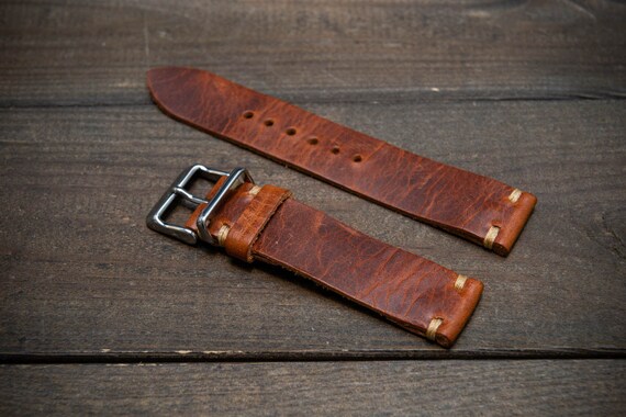Leather watch strap Badalassi wax Cognac watch band for | Etsy