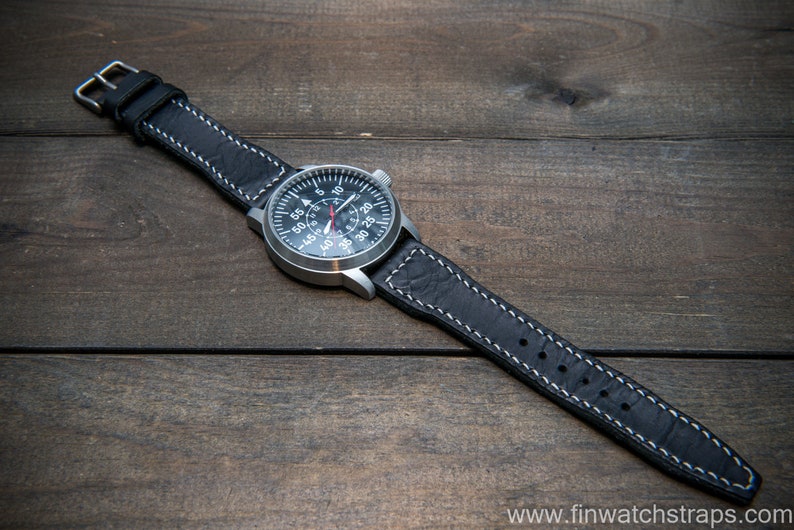 Pilot Leather Watch Band Black Aviator Watch Strap Vintage - Etsy