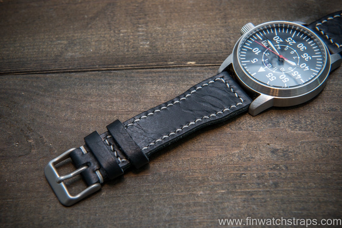 Pilot Leather Watch Band Black Aviator Watch Strap Vintage - Etsy