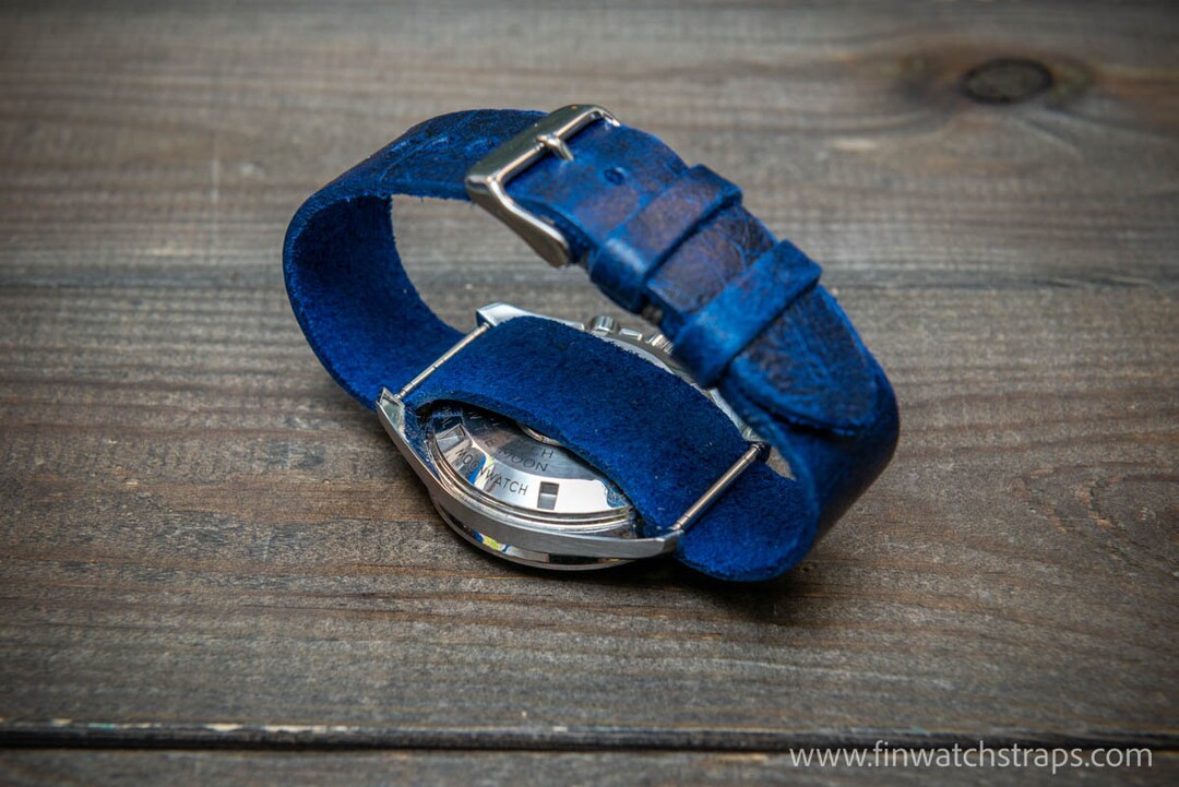 One Piece Watch Strap, Suede Ink Blue Watch Band. Handmade in Finland ...