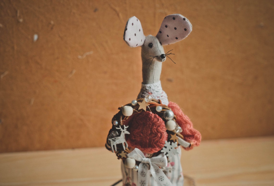Handmade Mouse With Christmas Wreath Mouse Symbol of New - Etsy